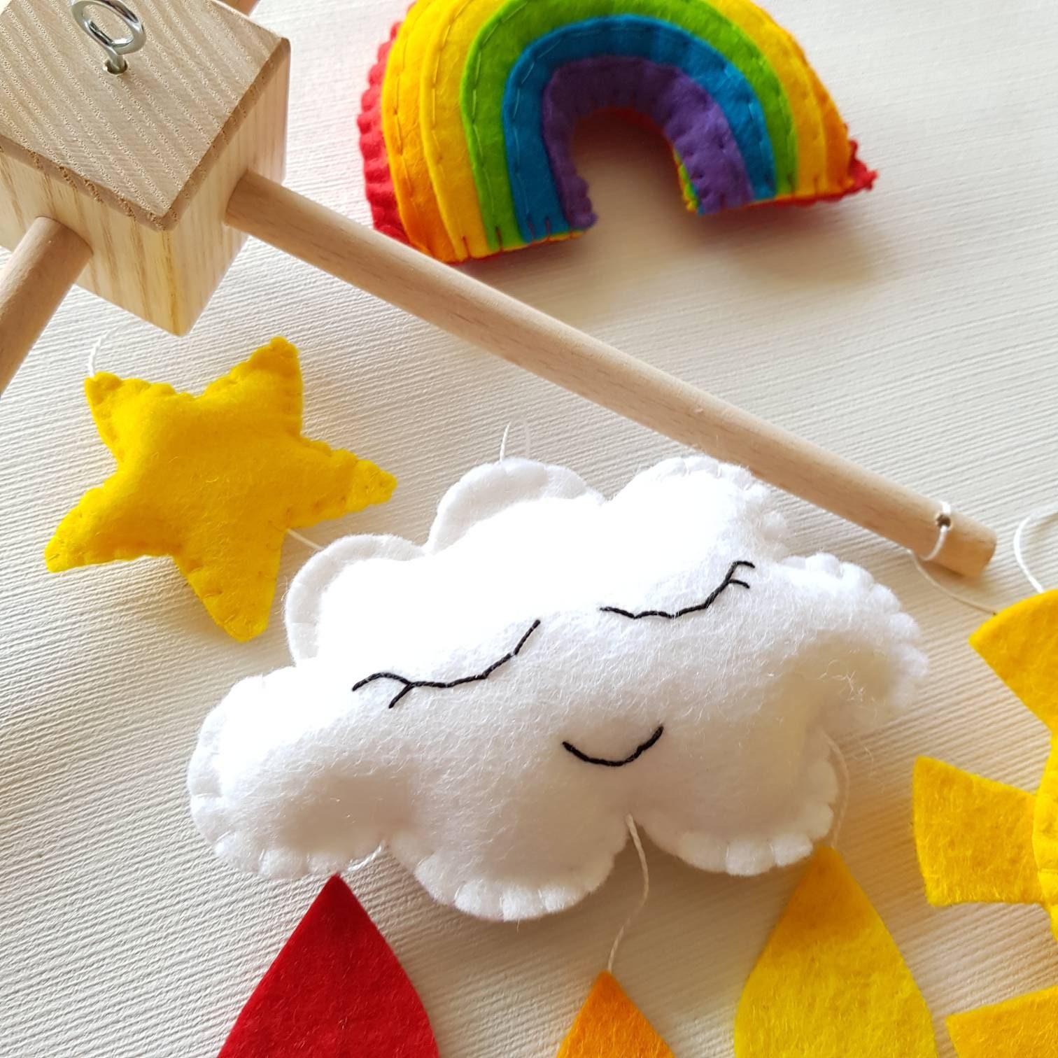 Rainbow Mobile. Cot or Ceiling Mobile. Rainbow Clouds Moon - Etsy