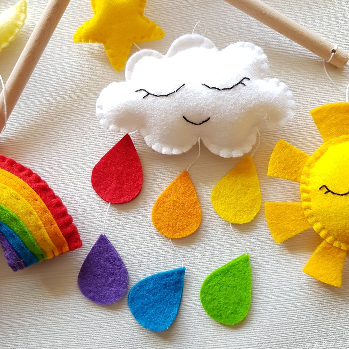 Rainbow Mobile. Cot or Ceiling Mobile. Rainbow Clouds Moon | Etsy