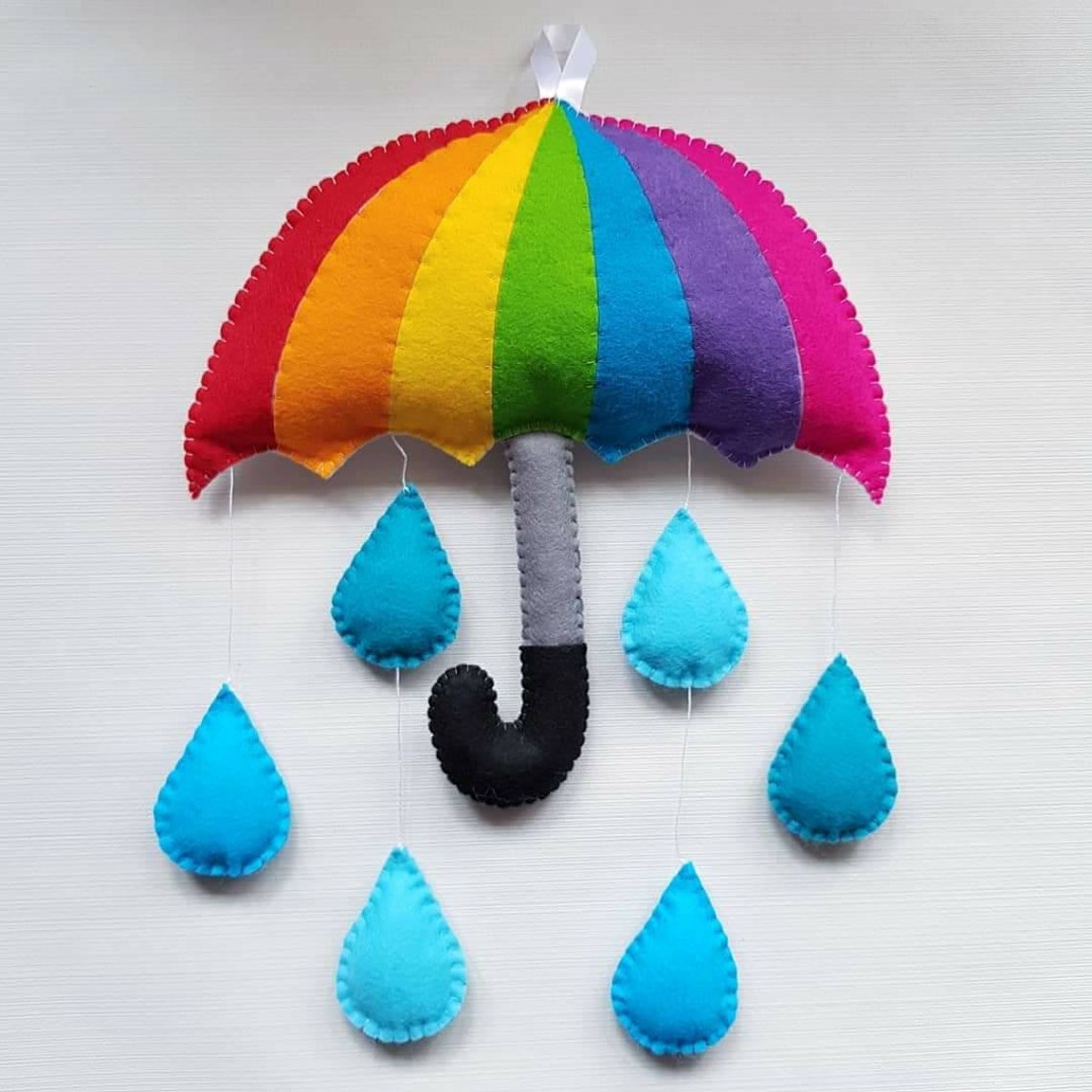 Rainbow and Raindrops Umbrella Wall Hanging | Etsy