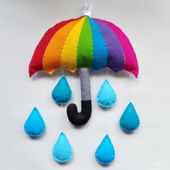 Rainbow and Raindrops Umbrella Wall Hanging | Etsy