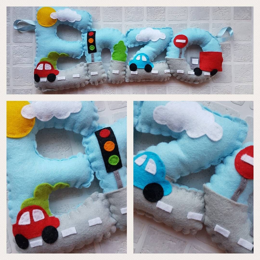 Felt Name Banner. Transport Vehicles Hot Air Ballon Plane Digger Car ...