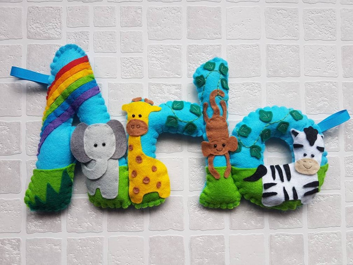 Jungle Felt Name Banner, Safari Animals, Personalised Garland, Letter ...