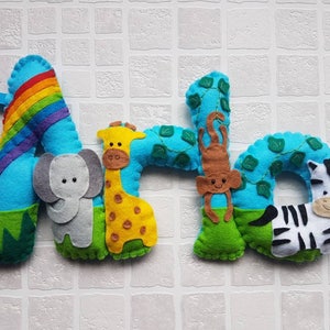 Jungle Felt Name Banner, Safari Animals, Personalised Garland, Letter ...