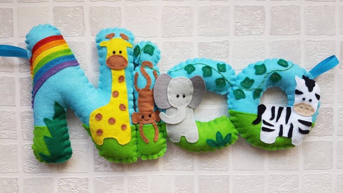Jungle Felt Name Banner, Safari Animals, Personalised Garland, Letter ...