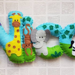 Jungle Felt Name Banner, Safari Animals, Personalised Garland, Letter ...