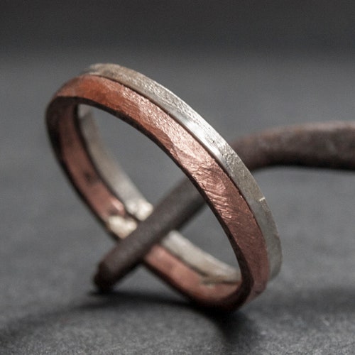Mixed Metal Stacking Ring Silver Copper Simple Stacking Band | Etsy