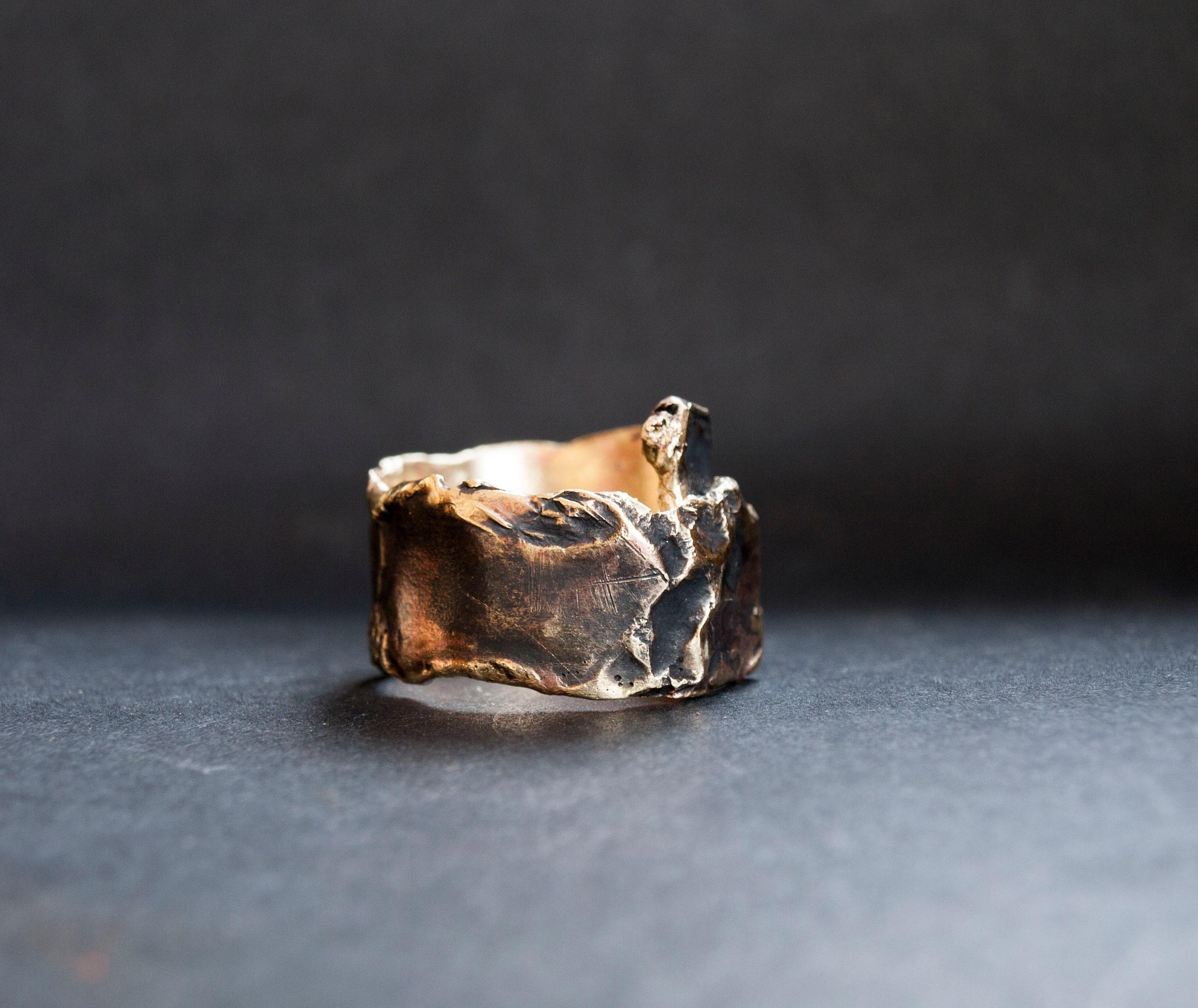 Wide Metal Ring Men Bands Brass Men Ring Melted Brass Jewelry - Etsy