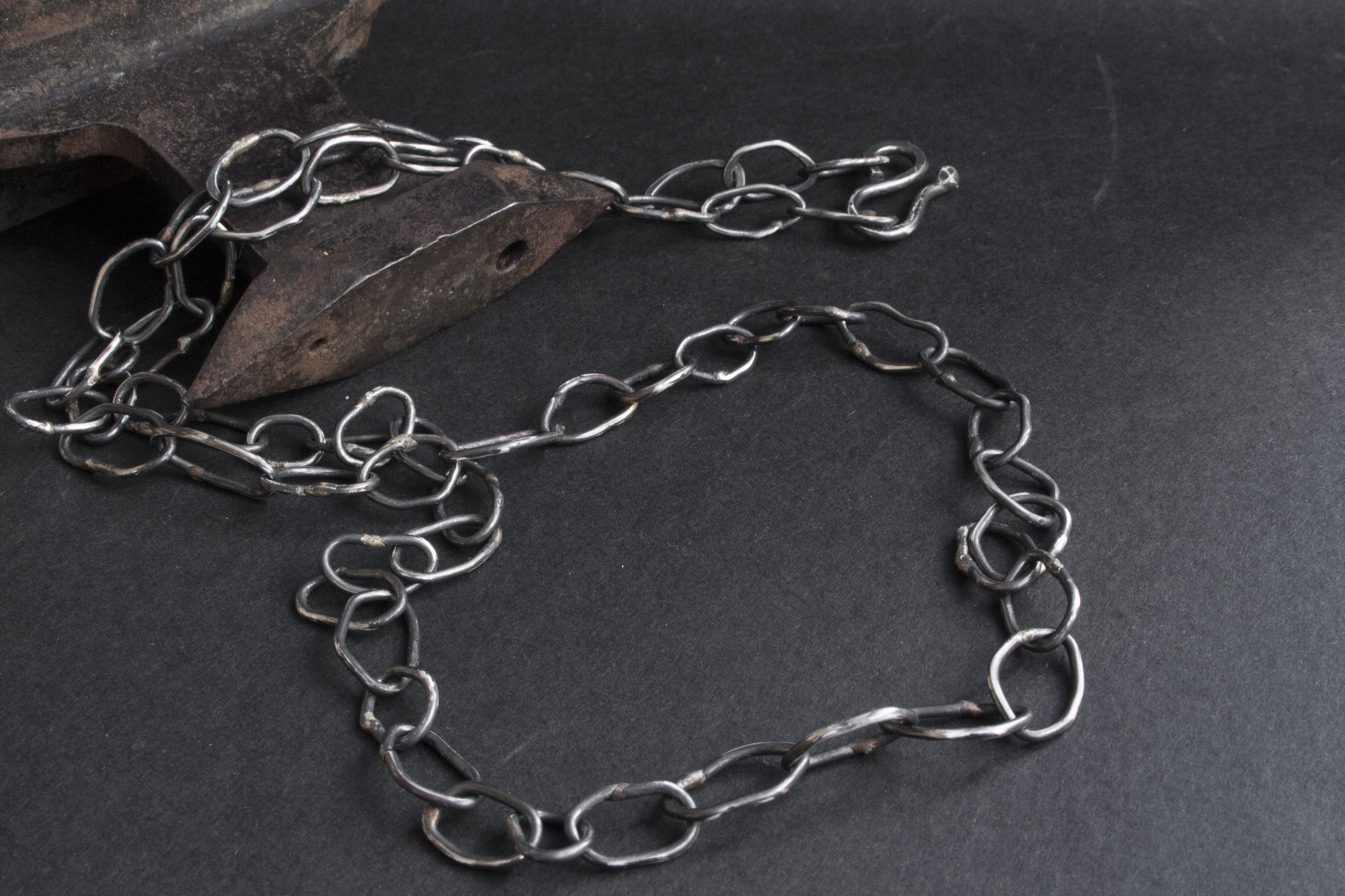 Raw necklace Handmade chain necklace Oxidized silver | Etsy