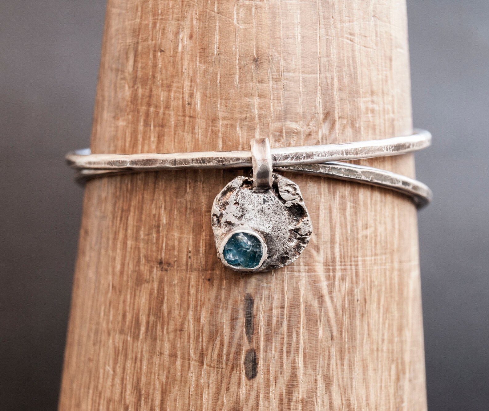 Bangle silver bracelets Blue apatite raw stone Handmade silver | Etsy