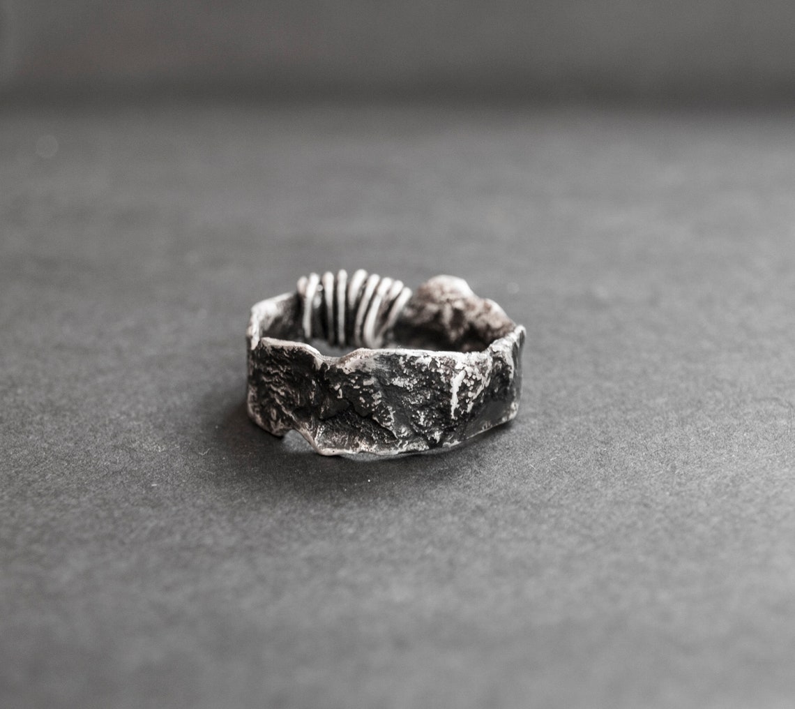 Brutalist Silver Ring Unisex Band Ring Women Rustic Silver Men - Etsy