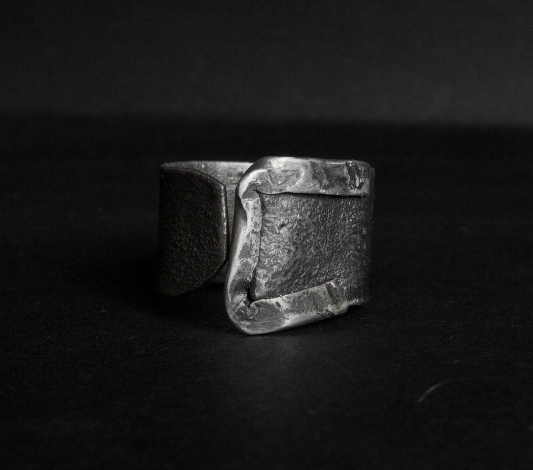 Brutalist Ring Silver Raw Bands Silver Adjustable Silver Ring Mens Ring ...