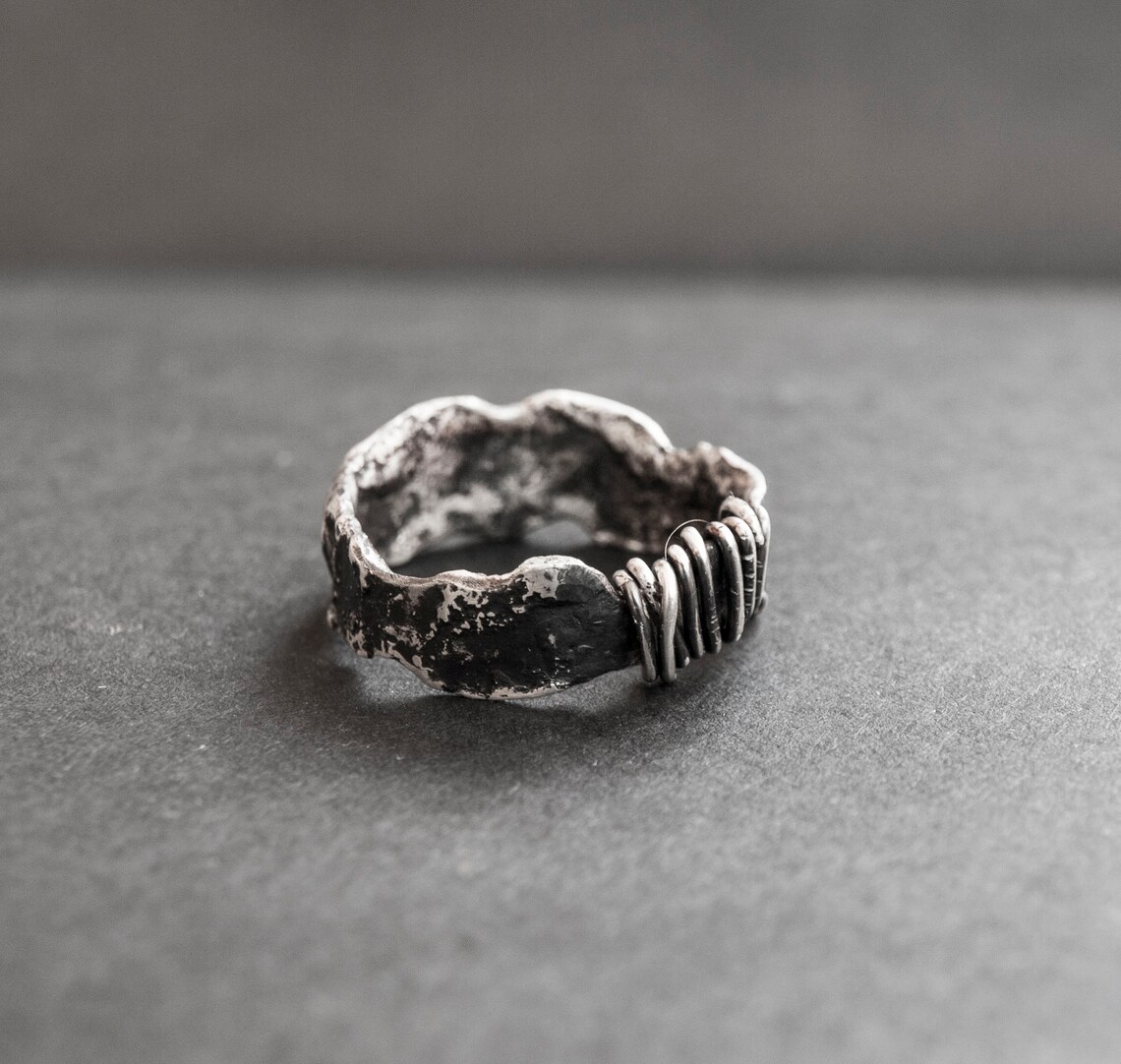 Brutalist Silver Ring Unisex Band Ring Women Rustic Silver Men - Etsy
