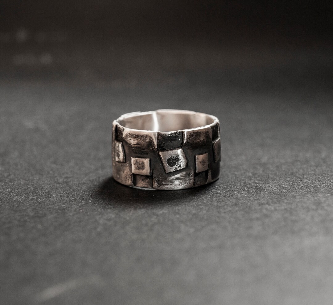 Brutalist Band Silver 925 Ring Band Silver Ring Unisex Ring Wide Silver ...