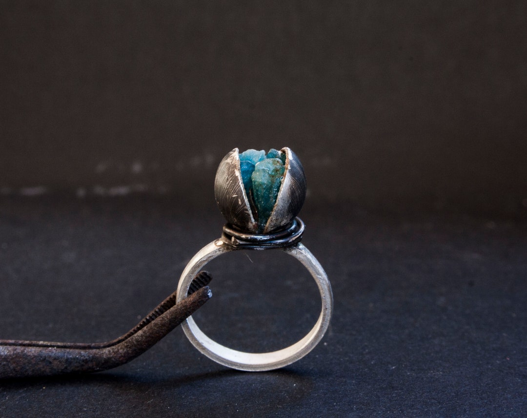 Abstract Silver Ring Art Silver Jewelry Apatite Stone Raw Stone Silver ...