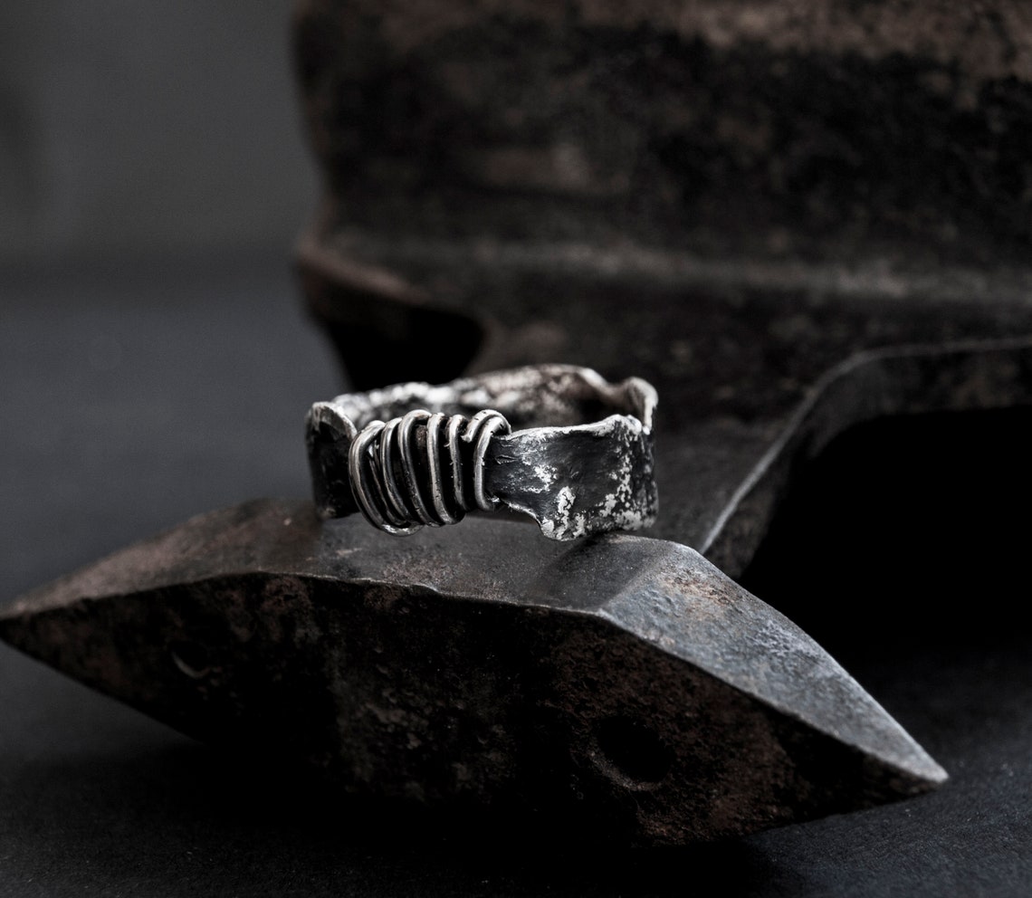 Brutalist Silver Ring Unisex Band Ring Women Rustic Silver Men - Etsy
