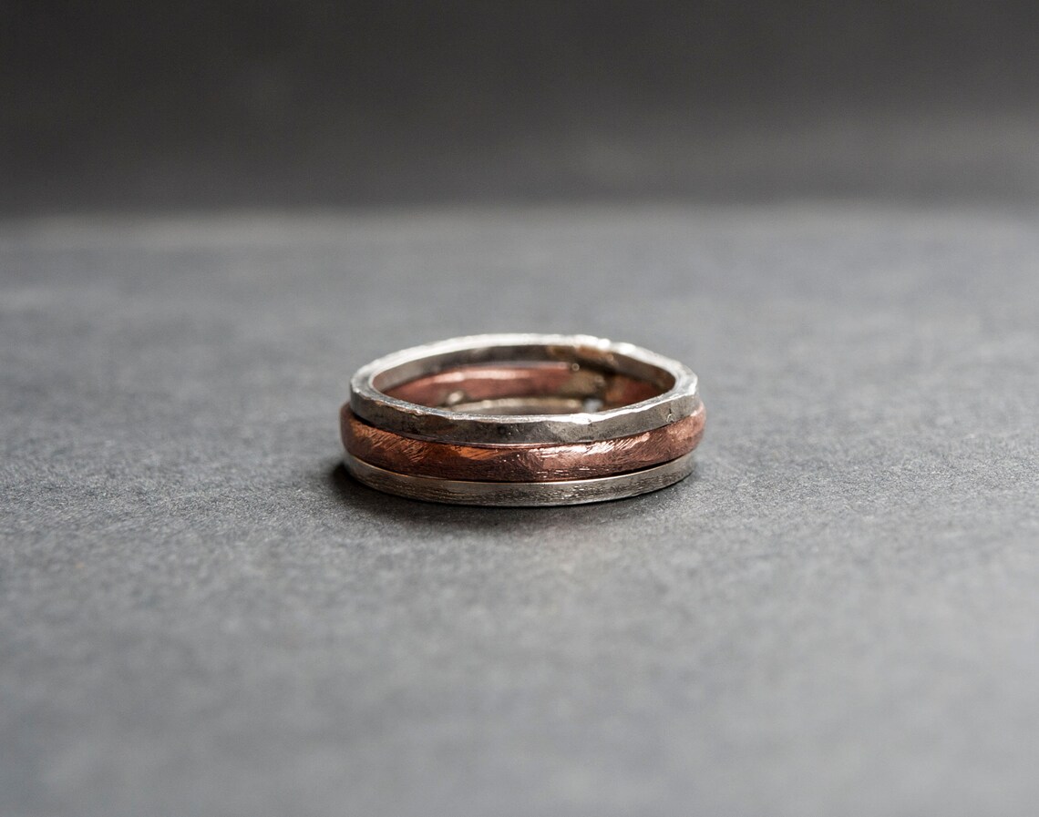 Mixed Metal Stacking Ring Silver Copper Simple Stacking Band | Etsy