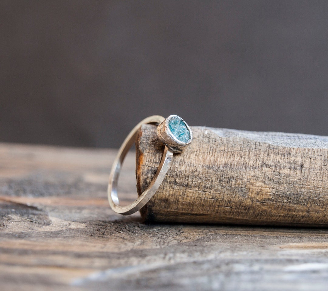 Apatite Stone Ring Silver Jewelry Ring Rustic Silver Band Aquamarine ...