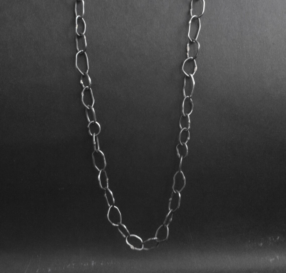 Raw necklace Handmade chain necklace Oxidized silver | Etsy