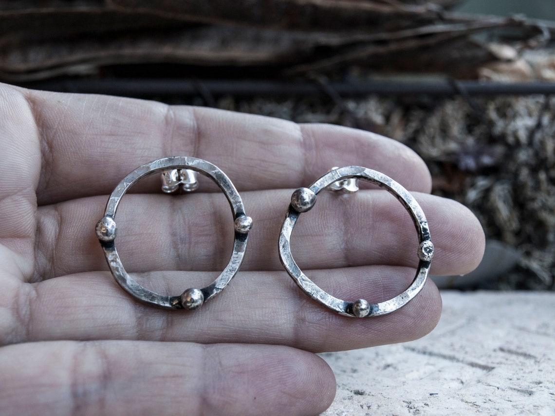 Rustic earrings Sterling silver Jewelry for women Handmade | Etsy
