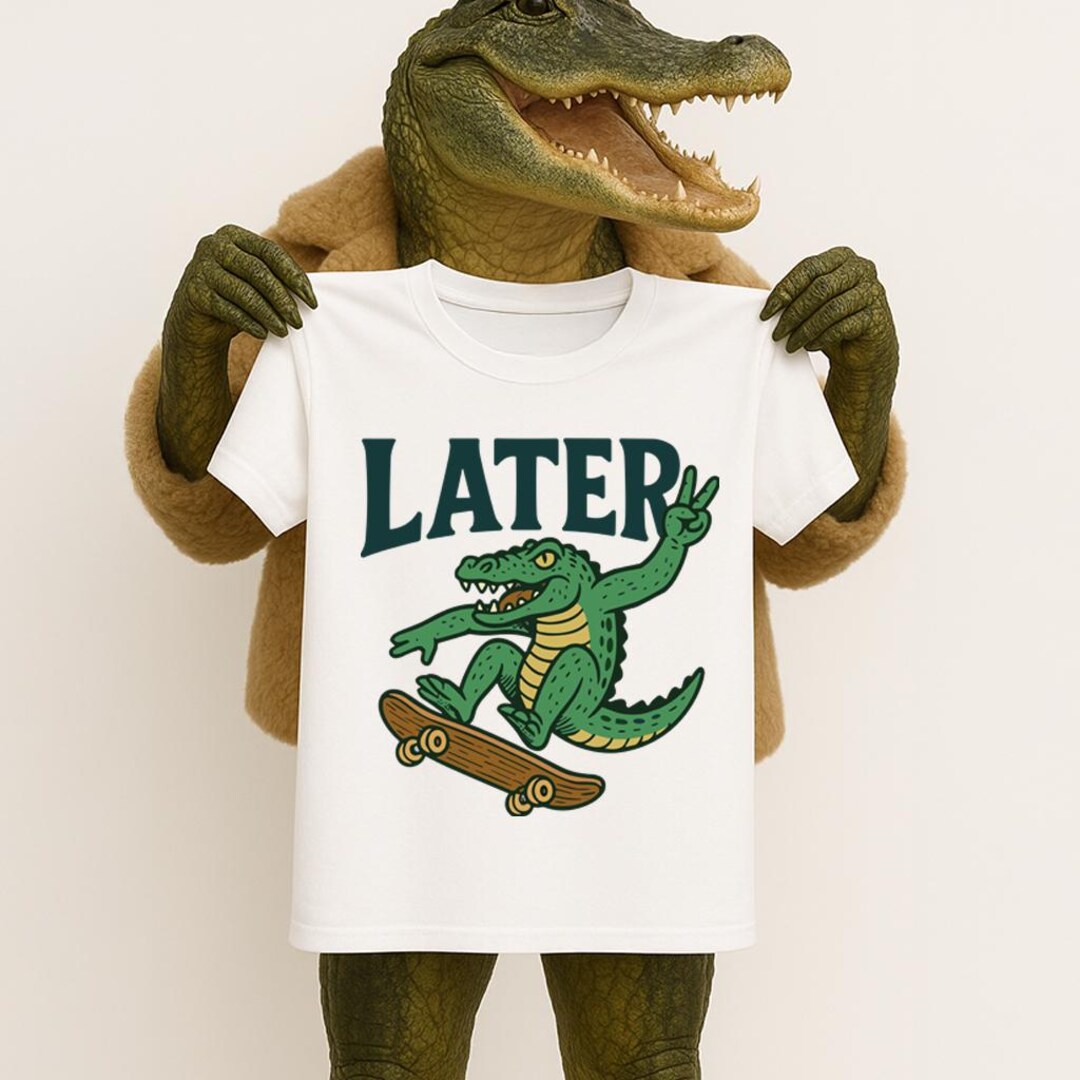 Skater Gator Peace Sign T-shirt – Retro Cartoon Alligator Skateboarding ...
