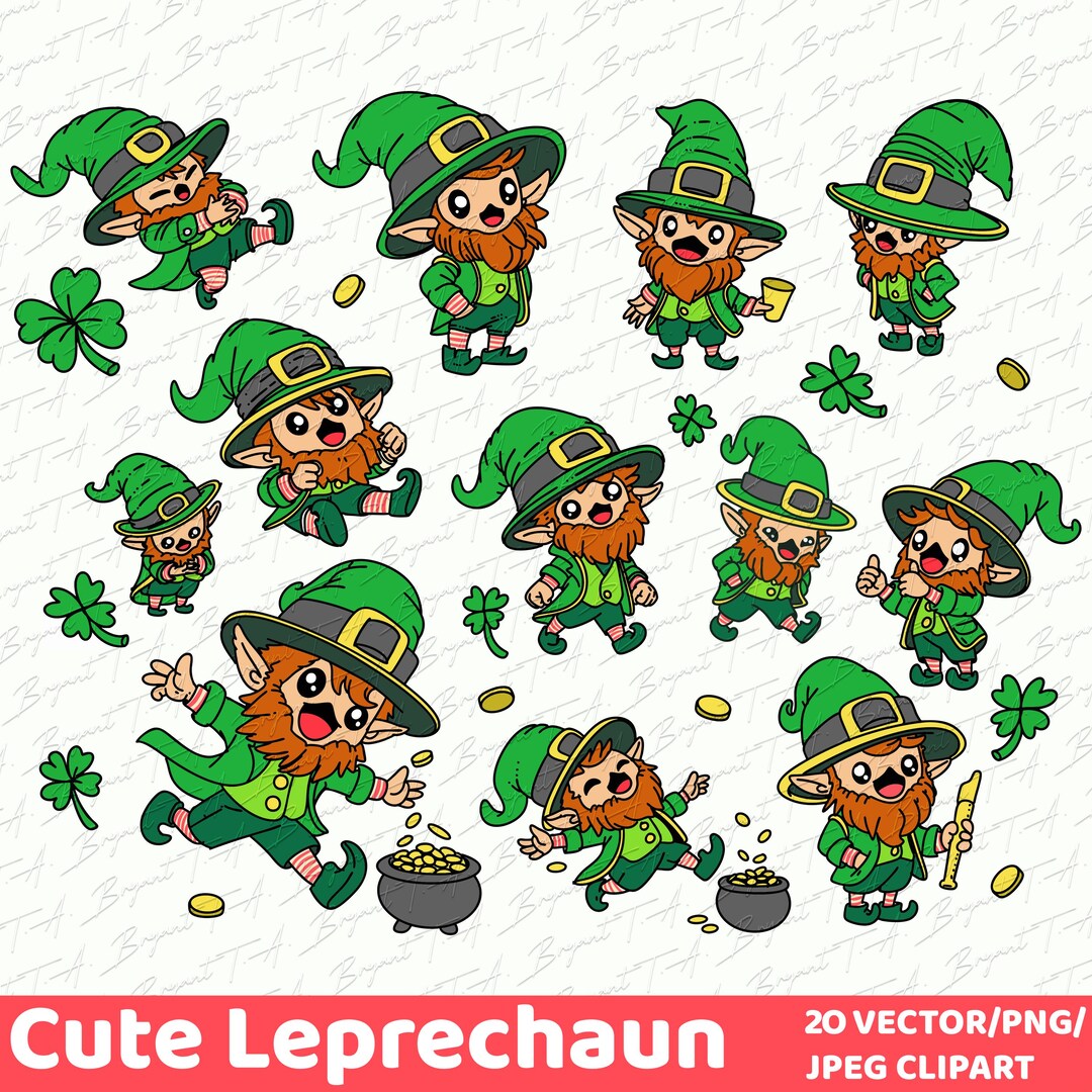 20 Cute Kawaii St. Patrick's Day Clipart Set Leprechaun Clipart High ...