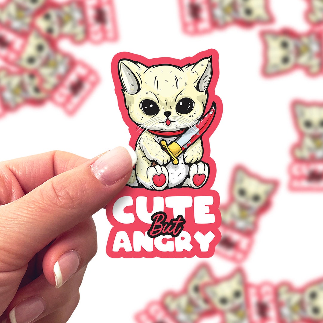 Cute but Angry Pack L Cat With Knife Choose Violence Sticker - Etsy