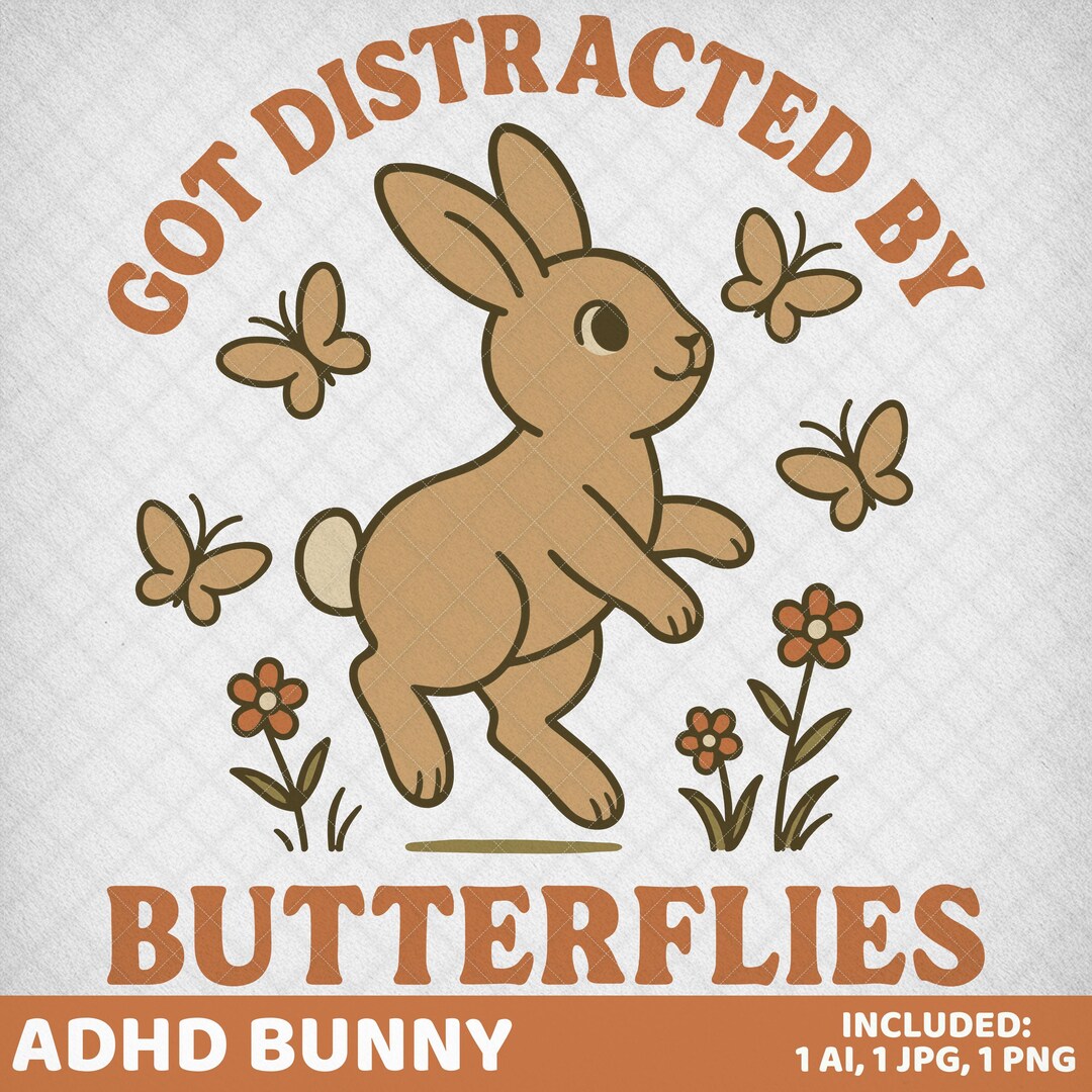 ADHD Bunny Clipart - Got Distracted by Butterflies - Cute Mental Health ...