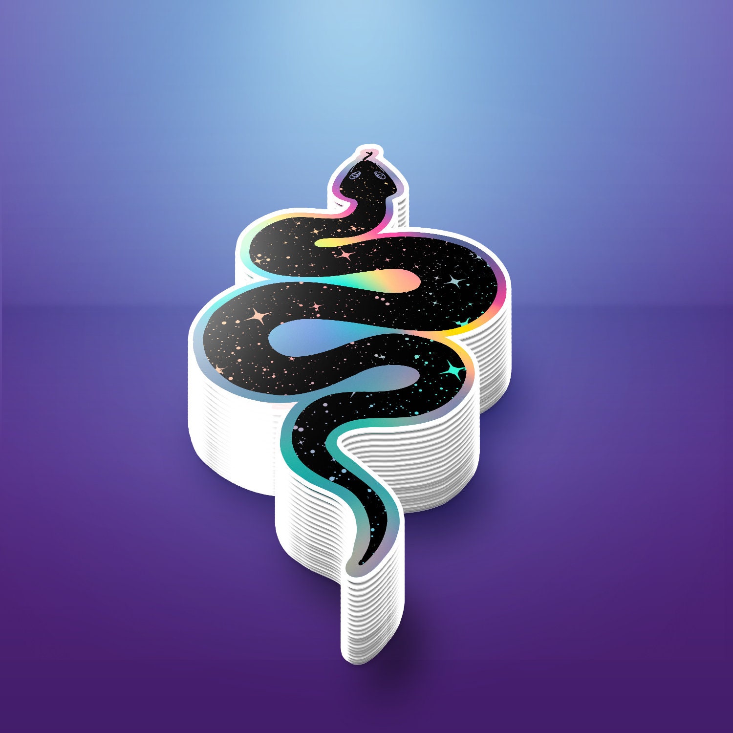 Holographic Celestial Snake Sticker Moon & Stars Snake - Etsy