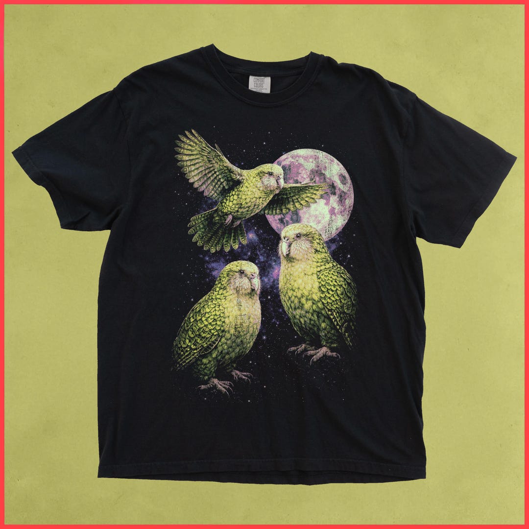 Kakapo Moon Shirt Cosmic Parrot Tee Galaxy Bird T Shirt Funny Animal ...
