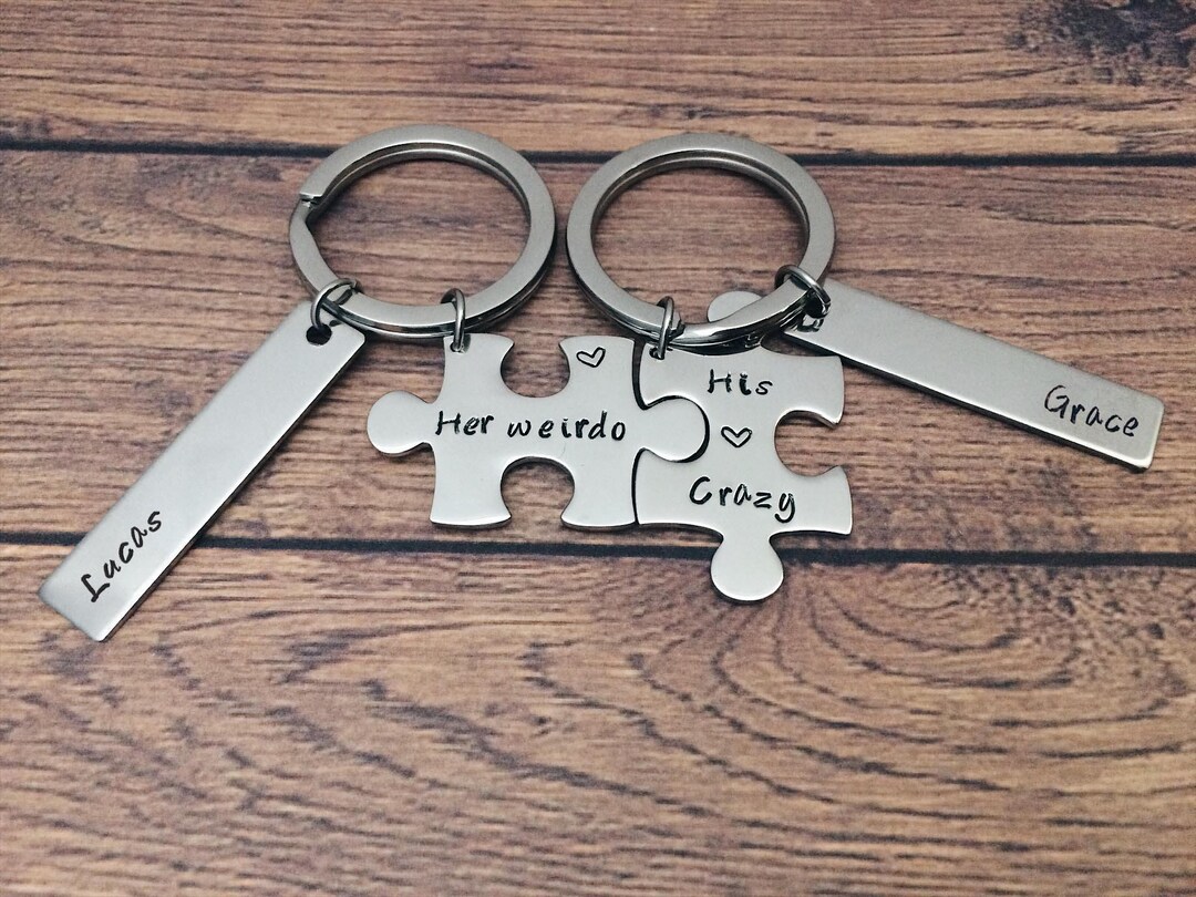 Jigsaw Puzzle Piece Keyring - Couple Gift Matching Set Her Weirdo His ...