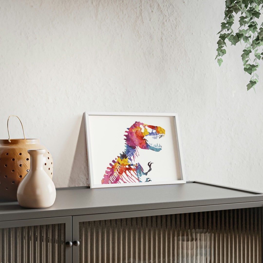 Funkosaurus Rex Poster With Wooden Frame, Rainbow, Dinosaur, Dino, Trex ...