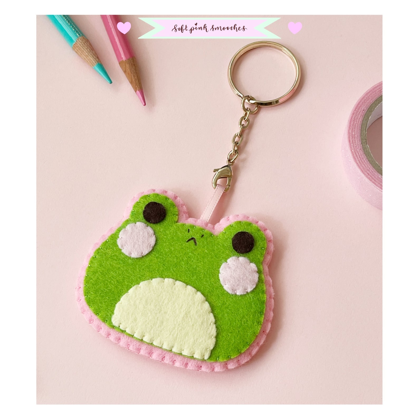 Felt Frog Keychain large Keyring Yellow Green Wool-blend Felt Cute Felt ...