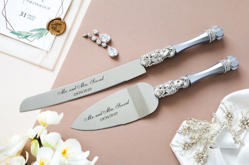 Silver Wedding Cake Cutting Set Cake Cutter and Server for - Etsy