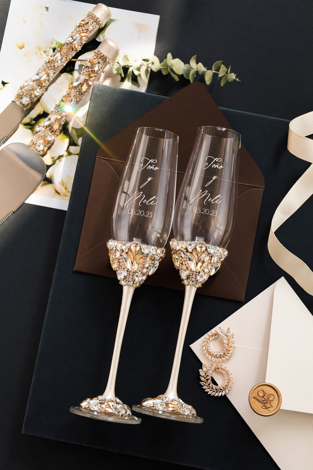 Gold Wedding Toasting Glasses for Bride and Groom, 35th Anniversary ...