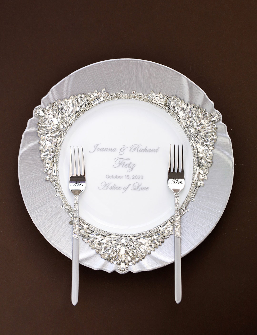 Personalized Silver Wedding Plate and Forks, Engraved Cake Dish and ...