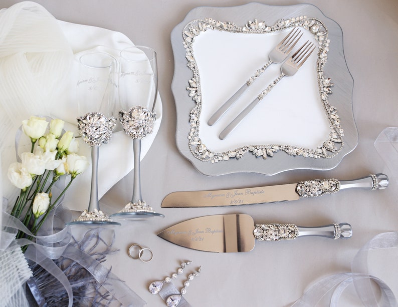 Silver Wedding Cake Cutting Set Cake Cutter and Server for | Etsy