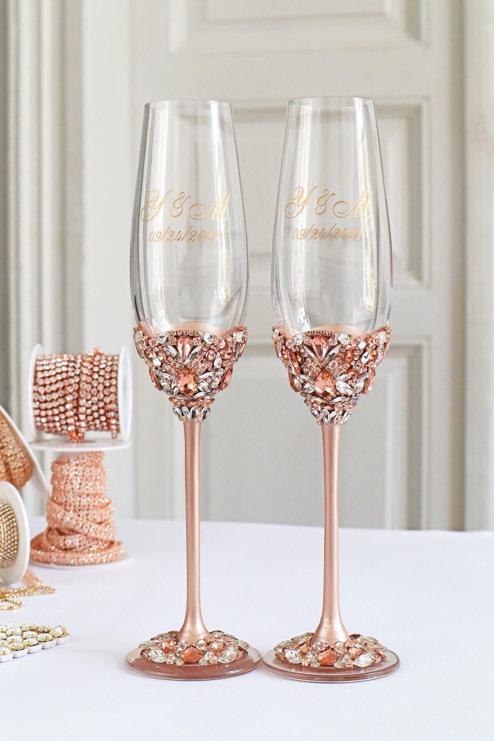 Wedding Flutes Bride and Groom Personalized Flutes Gold - Etsy