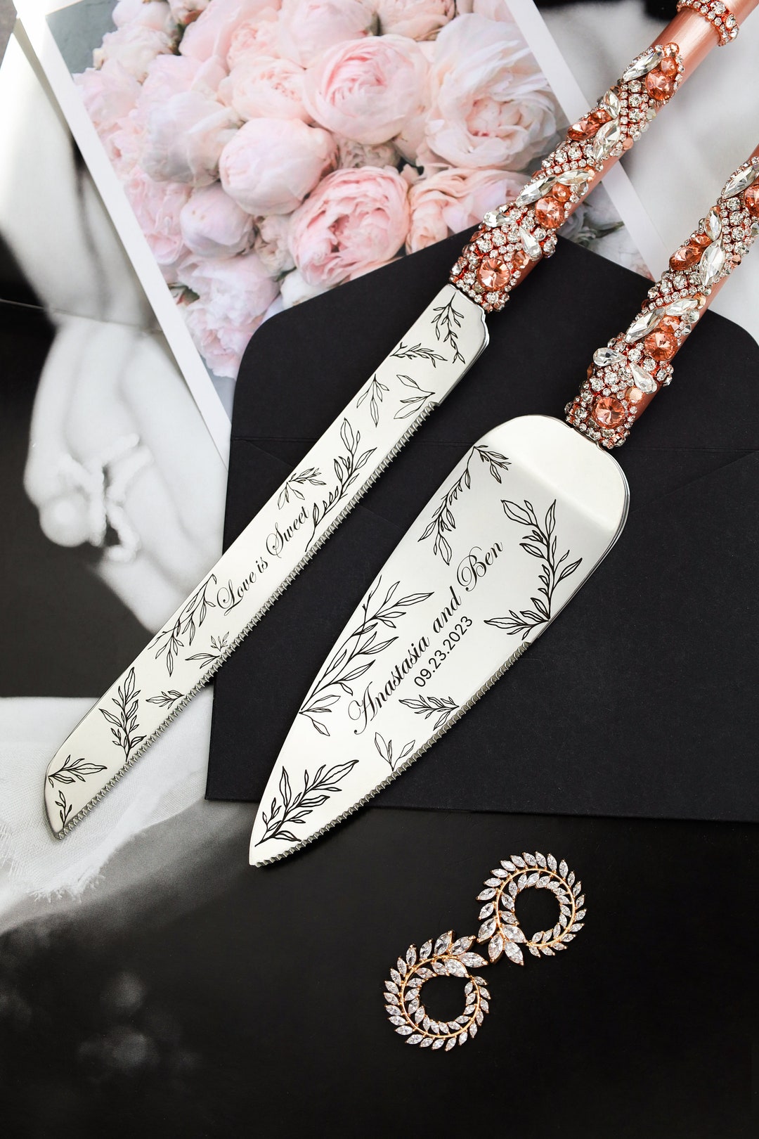 Personalized Wedding Cake Server Set Rose Gold Personalized Gift ...
