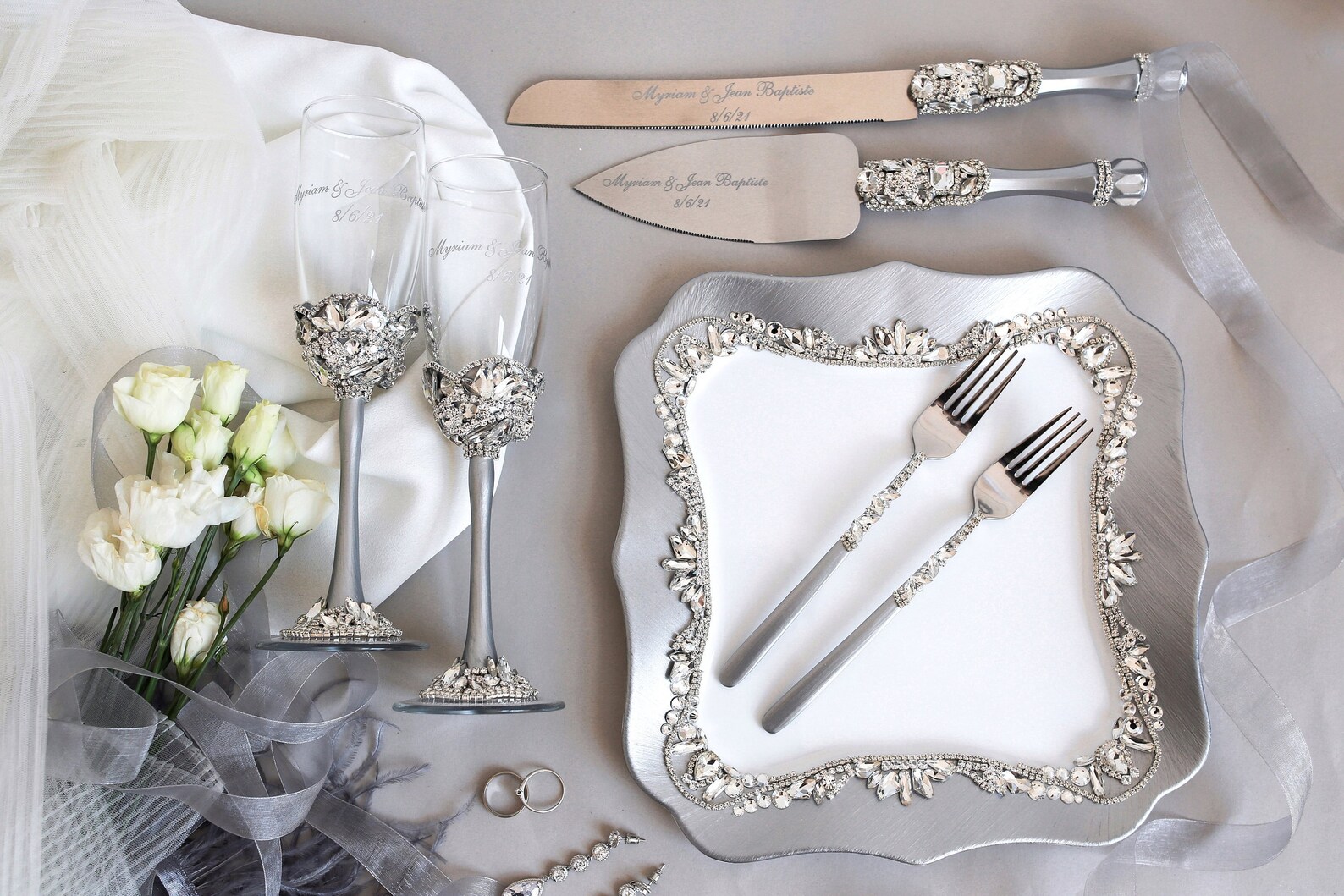 Silver Wedding Cake Cutting Set Cake Cutter and Server for | Etsy