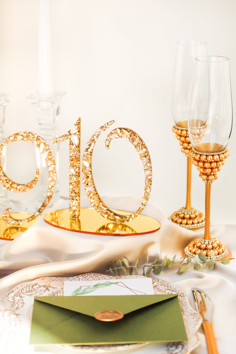 Table Numbers Wedding Gold Table Numbers Decor Rhinestone Number ...