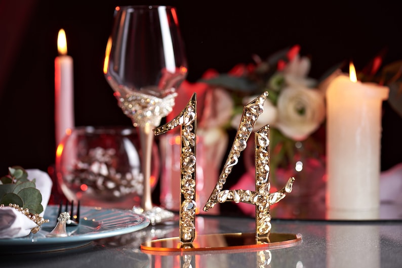 Table Numbers Wedding Gold Table Numbers Decor Rhinestone - Etsy