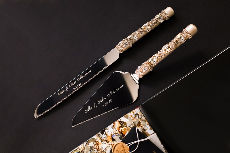 Personalized Wedding Cake Server Set Gold Personalized Gift - Etsy