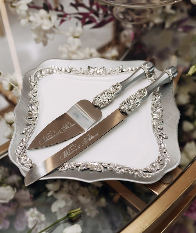 Silver Wedding Cake Cutting Set Cake Cutter and Server for | Etsy