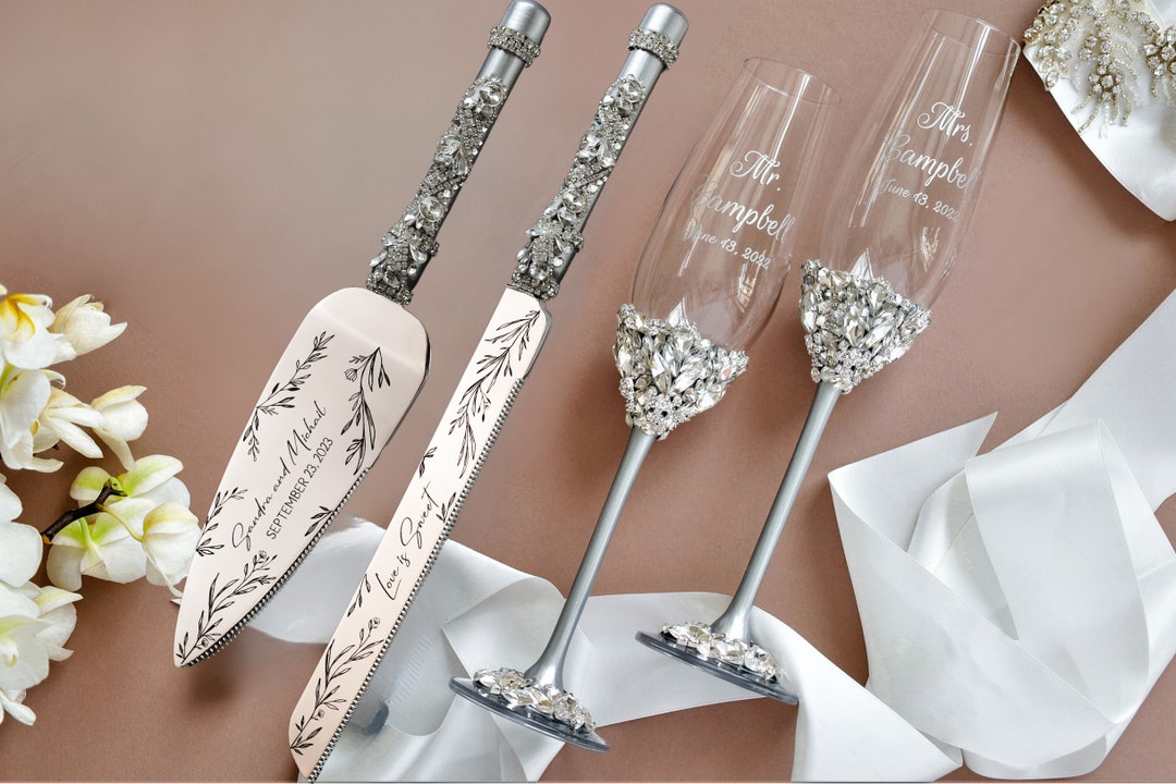 Silver Wedding Cake Cutting Set, Cake Cutter and Server for Bride and ...