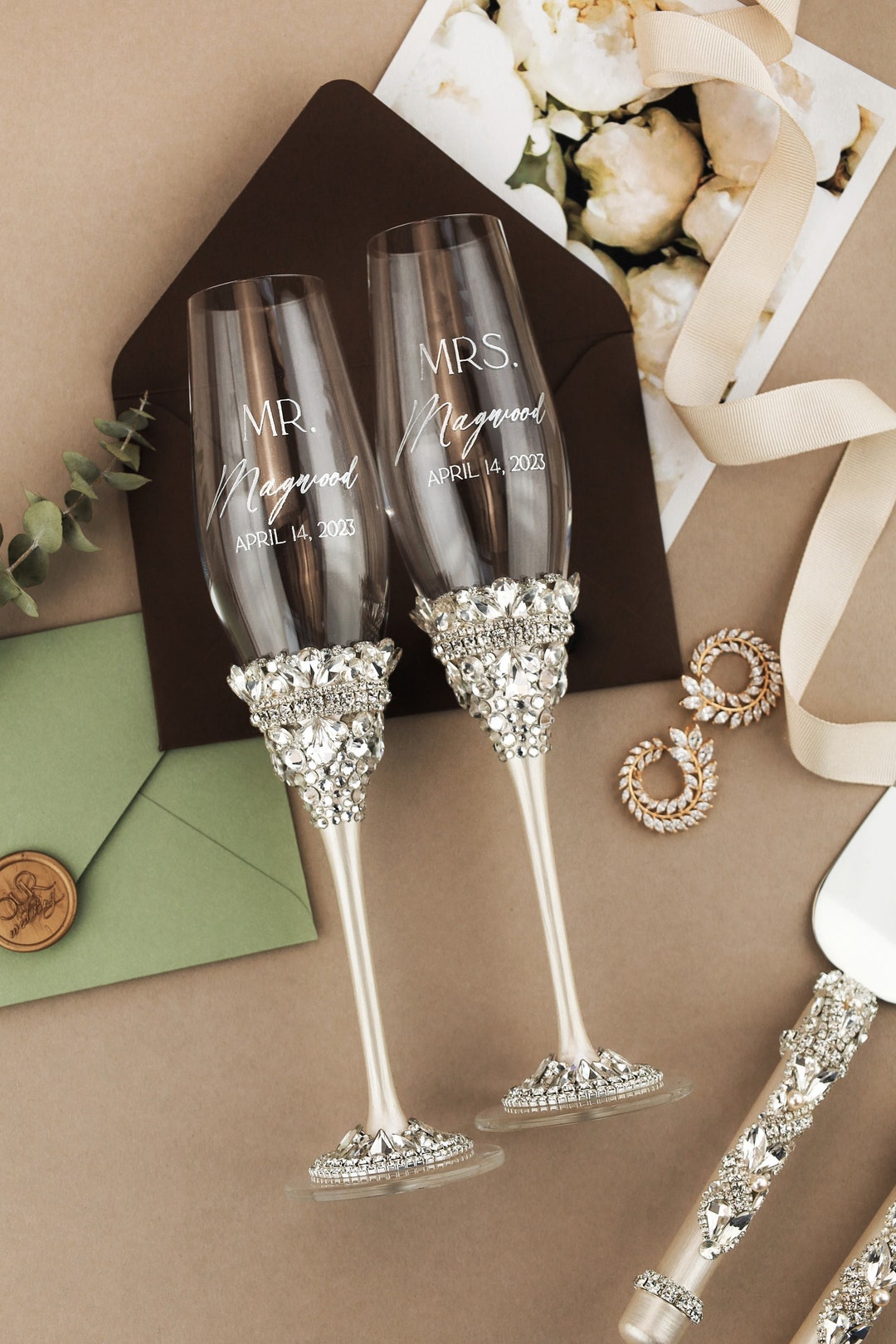 Personalized Wedding Glasses for Bride and Groom, Anniversary Wedding ...