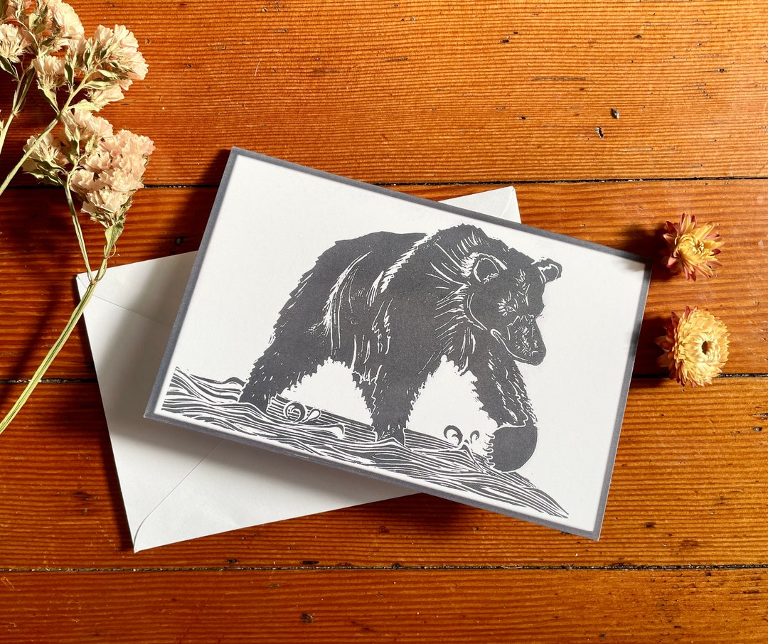 BC Grizzly Bear Card (blank Inside). Linocut Print. Bella Coola Bear ...