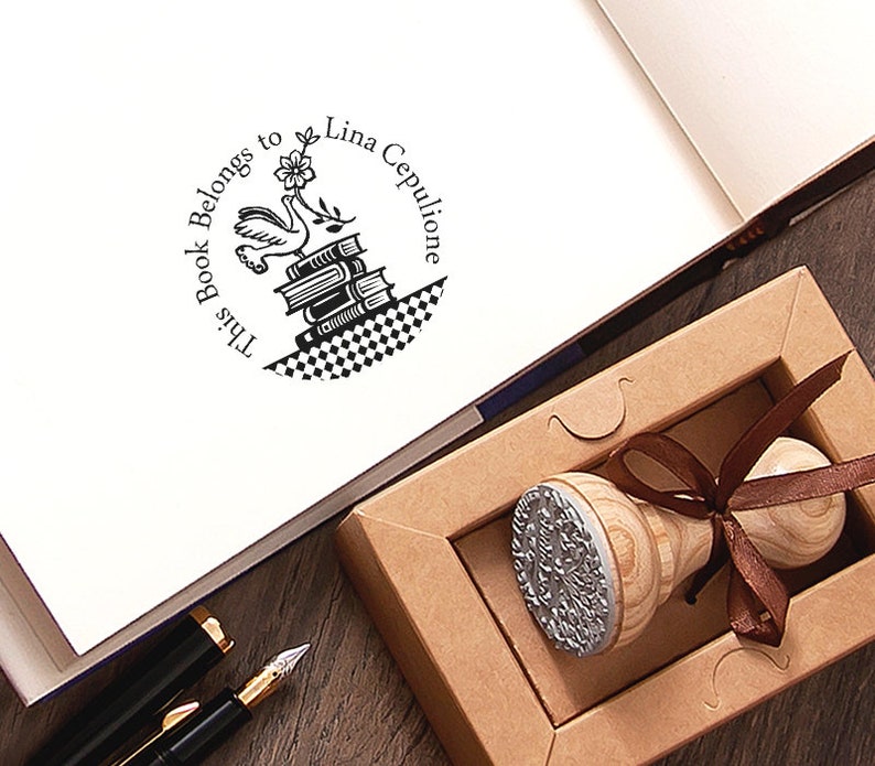 Stack Books Lucky Bird Ex Libris Stamp Packed Unique Crafted Gift Box ...