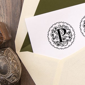 Letter P Stamp, Floral Name Initial Stamp Monogram, Handmade Wedding ...