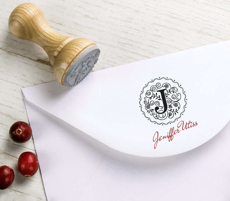 J Stamp Letter J Rubber Stamps Round Monogram Initial Stamp - Etsy