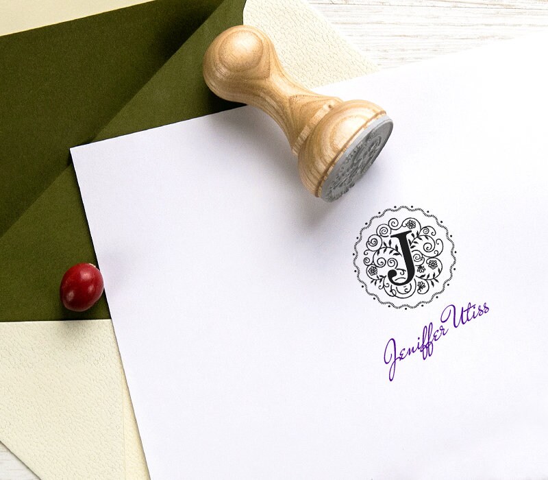 J Stamp Letter J Rubber Stamps Round Monogram Initial Stamp - Etsy